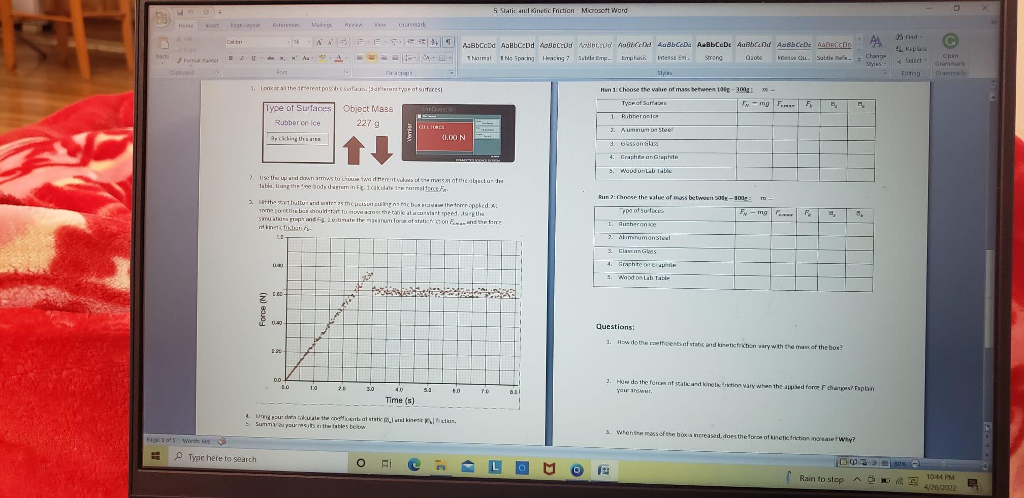 5. Static and Kinetic Friction - Microsoft Word B X | Chegg.com