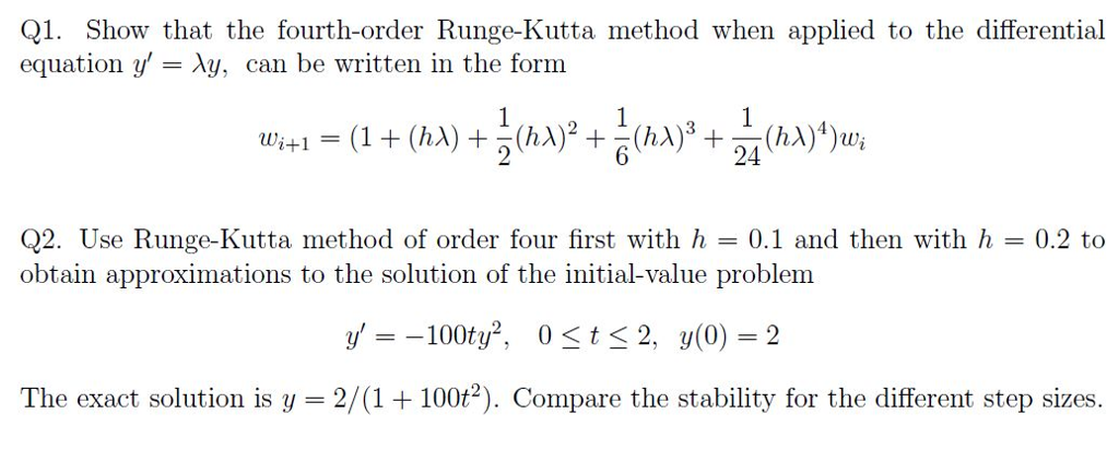 Solved Q1. Show that the fourth-order Runge-Kutta method | Chegg.com