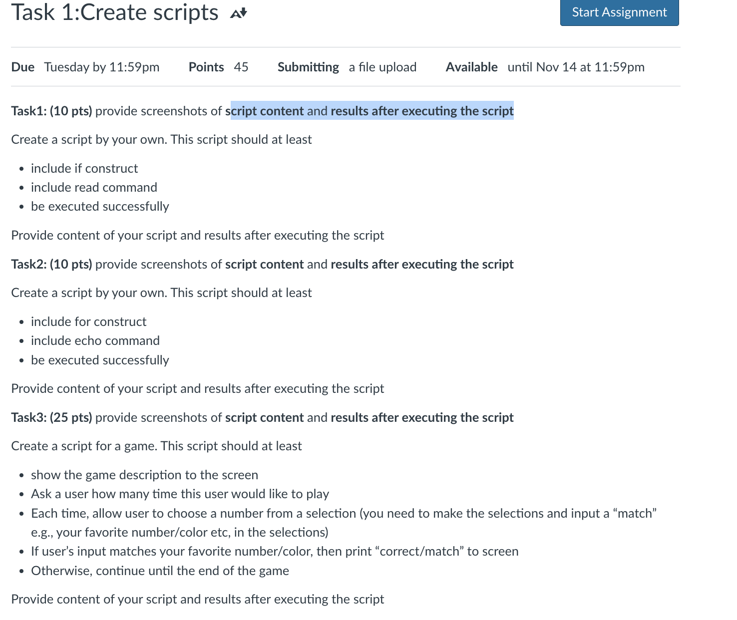 Solved Task1: (10 pts) provide screenshots of script content | Chegg.com