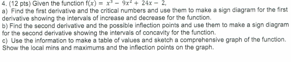 Solved Given the function f(x)=x3-9x2+24x-2a) ﻿Find the | Chegg.com