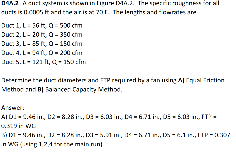 Solved D4A.2 A duct system is shown in Figure D4A.2. The | Chegg.com