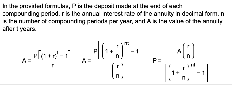 Solved In the provided formulas, P is the deposit made at | Chegg.com