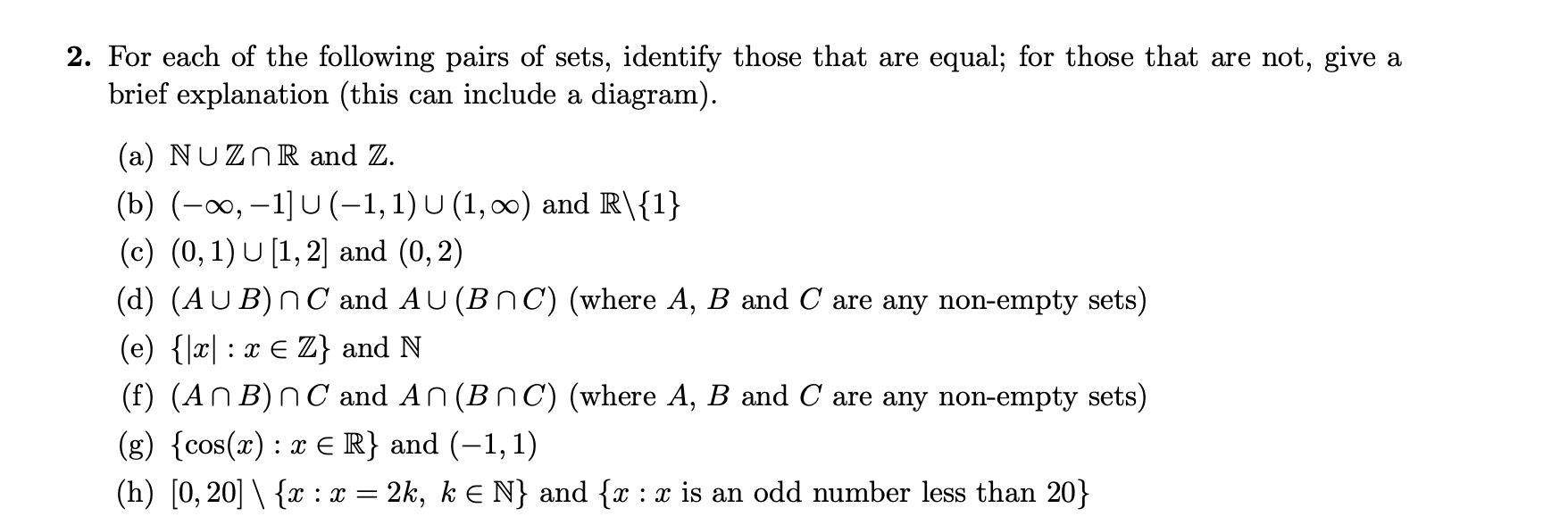 Solved 2. For each of the following pairs of sets, identify | Chegg.com
