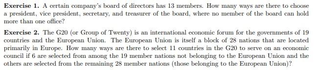 Solved Exercise 1. A certain company's board of directors | Chegg.com