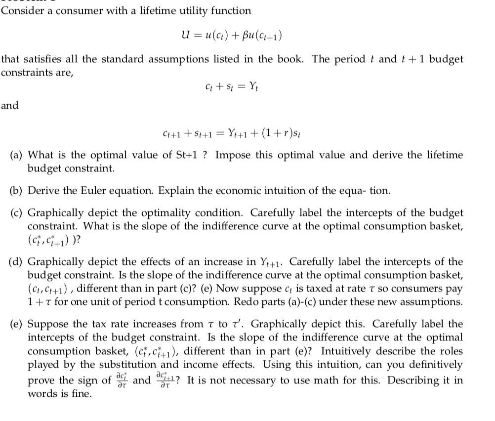 Consider a consumer with a lifetime utility function | Chegg.com