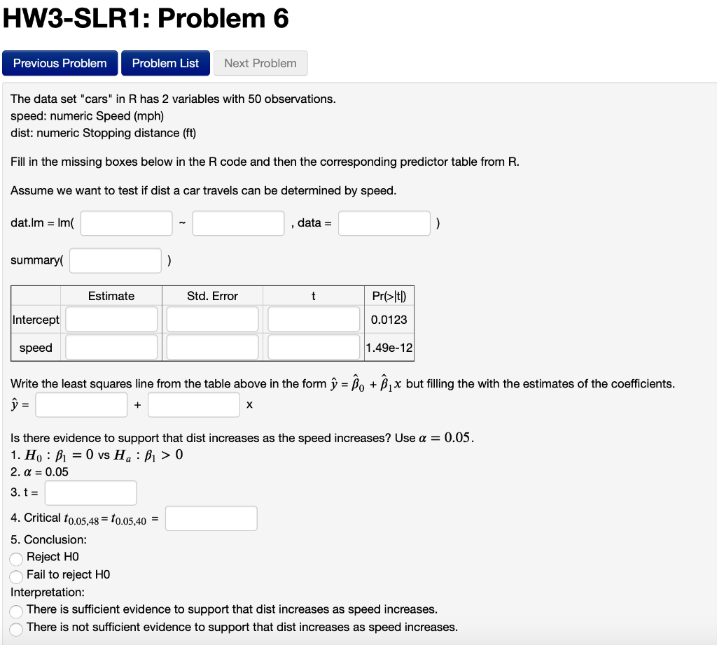 Solved HW3-SLR1: Problem 5 Previous Problem Problem List | Chegg.com