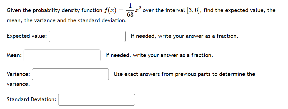 Solved Given the probability density function f(x)=631x2 | Chegg.com