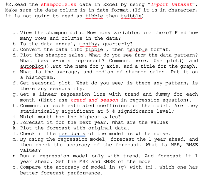 Solved \#2. Read the shampoo. xlsx data in Excel by using | Chegg.com