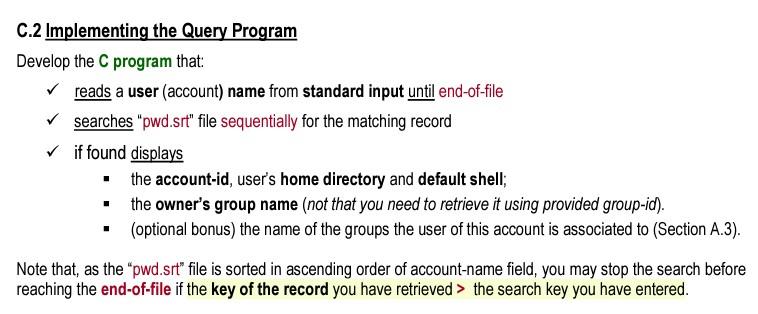 C.2 Implementing the Query Program Develop the C | Chegg.com