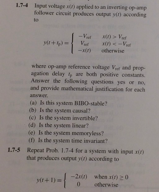 Solved 1.7-4 Input voltage x(t) applied to an inverting | Chegg.com