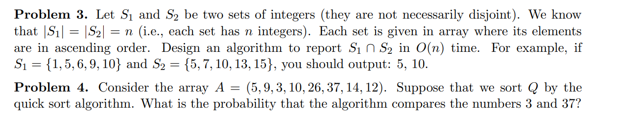 Solved Problem 3. Let S1 and S2 be two sets of integers | Chegg.com