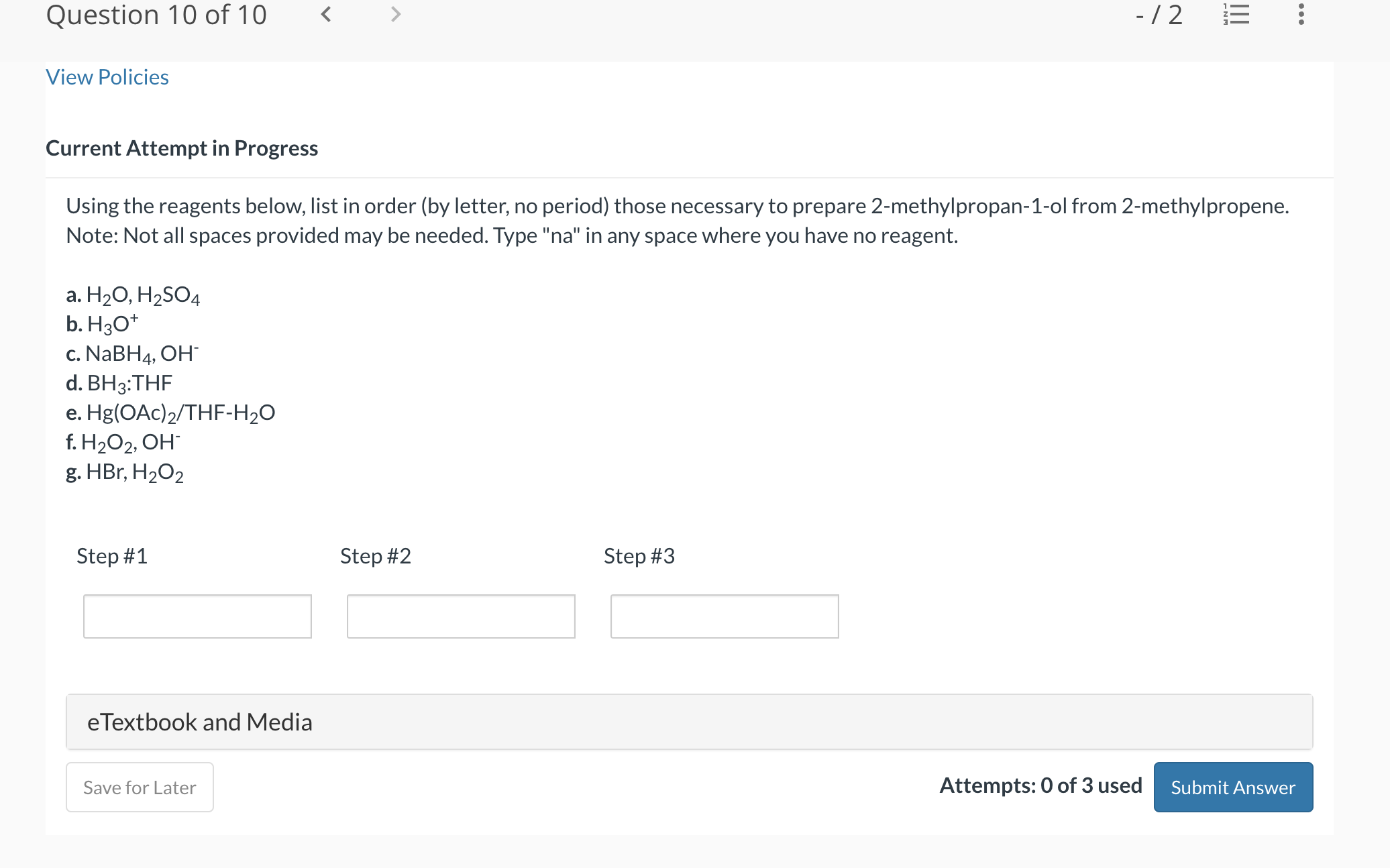 Using the reagents below, list in order (by letter, | Chegg.com