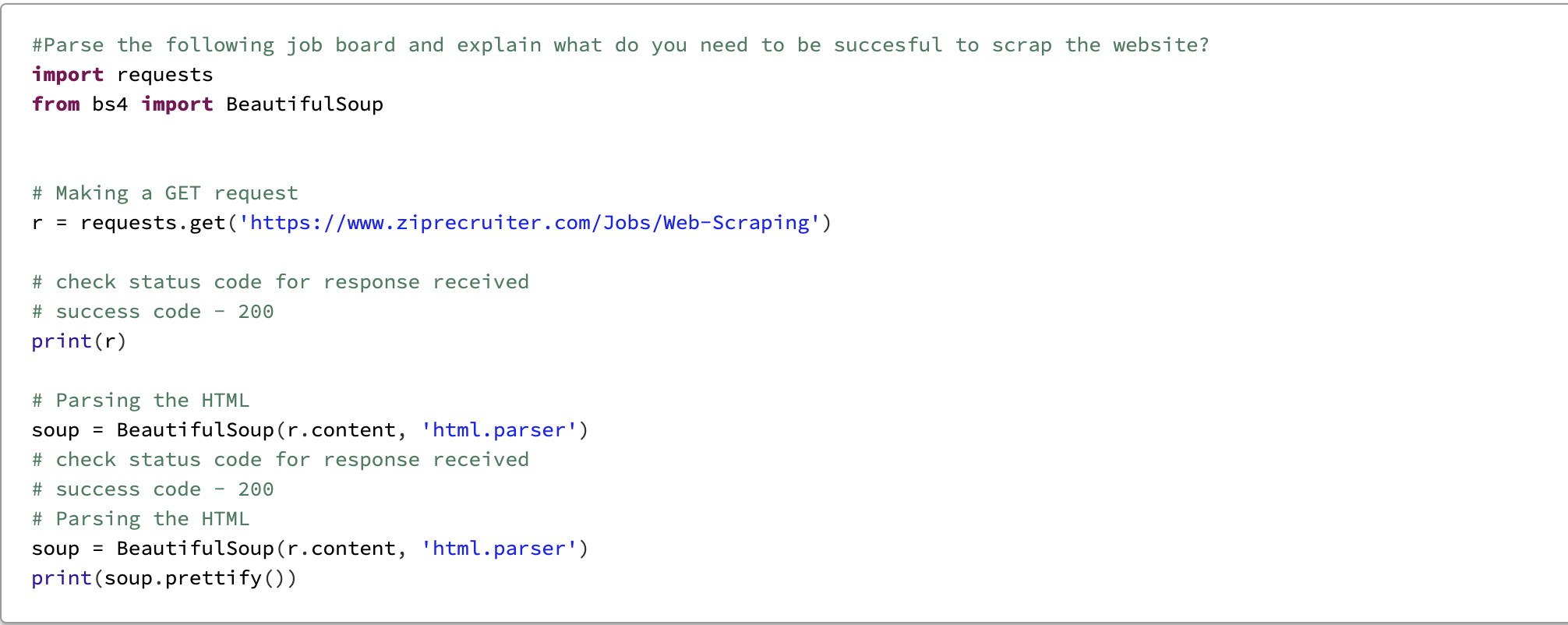 Solved \#Parse the following job board and explain what do | Chegg.com