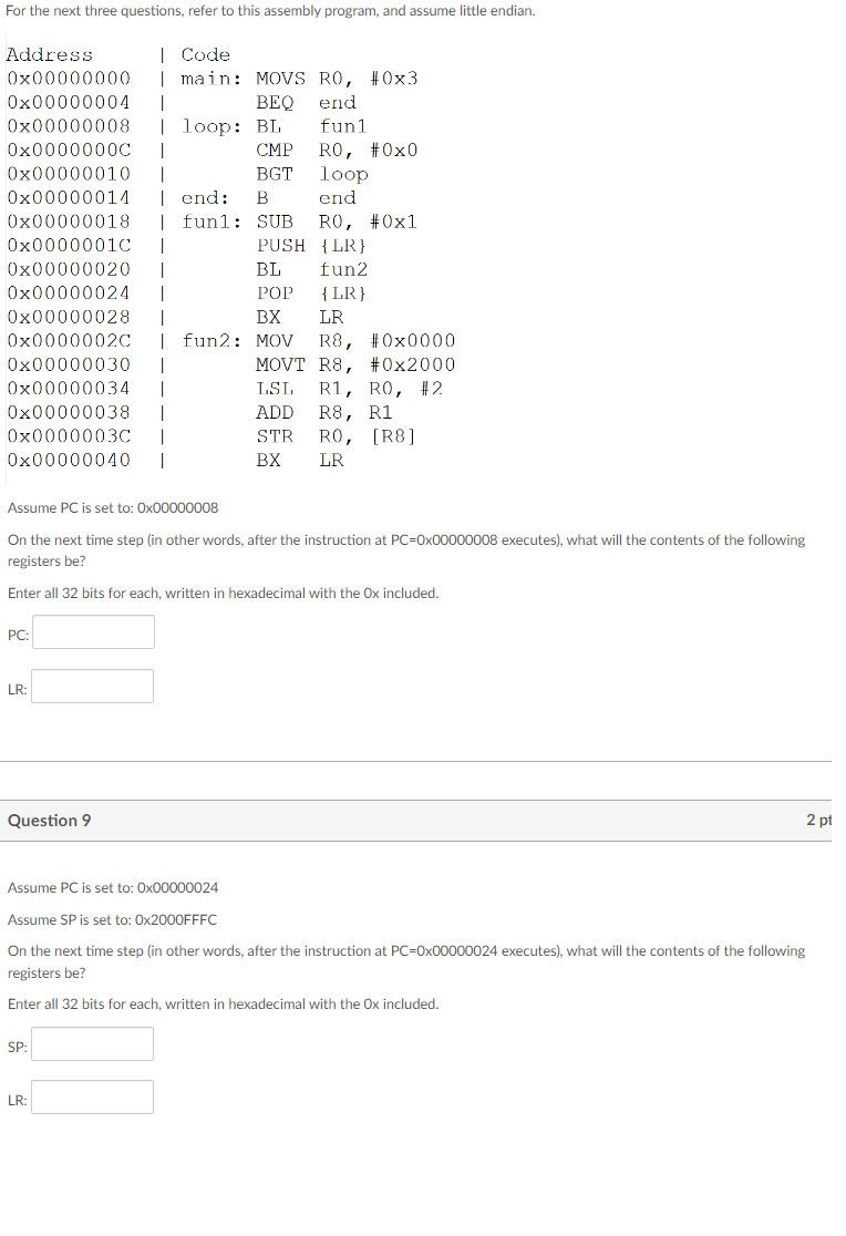 Solved Assume PC is set to: 0×00000008 On the next time step | Chegg.com