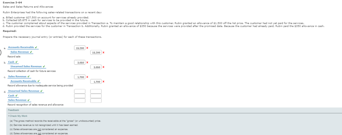 Solved Exercise 5-64 Sales and Sales Returns and Allowances | Chegg.com