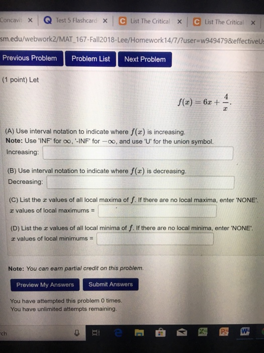Solved F(x)=6x+4/x Use INF for infinity, -inf | Chegg.com