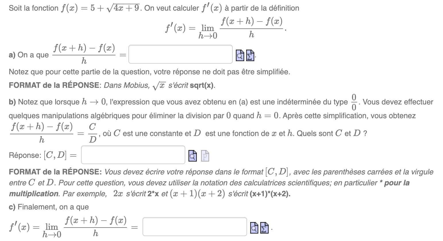 Soit la fonction f(x)=5+4x+9. On veut calculer f′(x) | Chegg.com