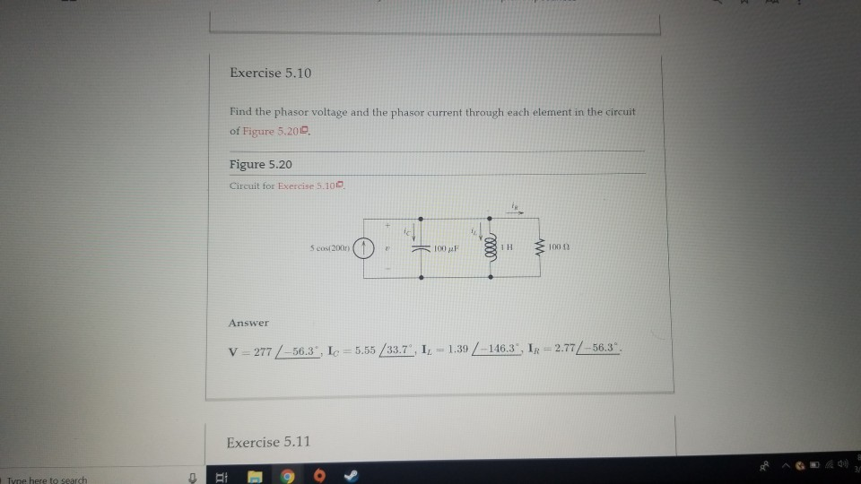 Solved Exercise 5.10 Find the phasor voltage and the phasor | Chegg.com