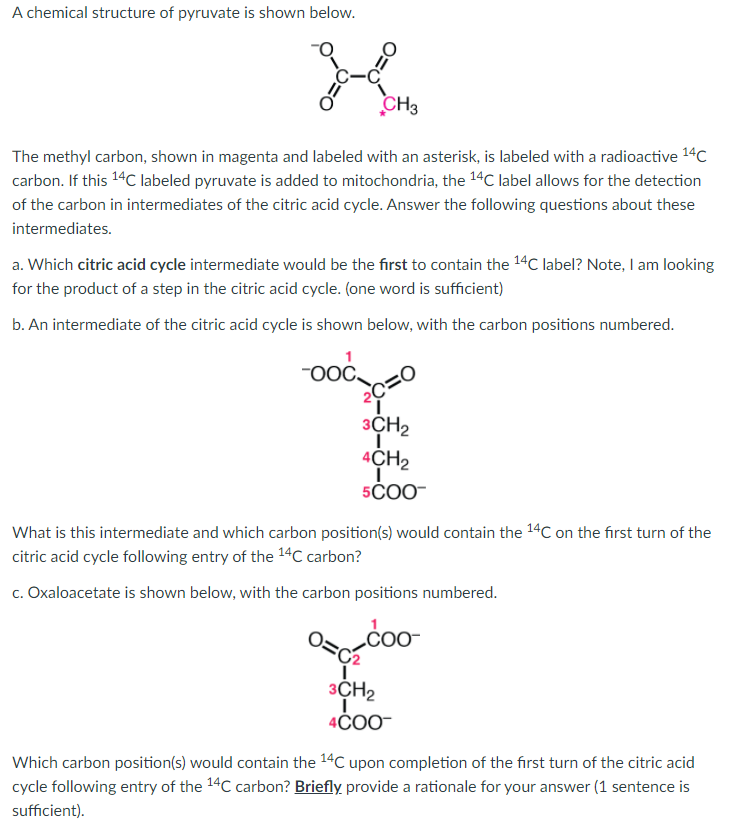 Solved A chemical structure of pyruvate is shown below. =O | Chegg.com