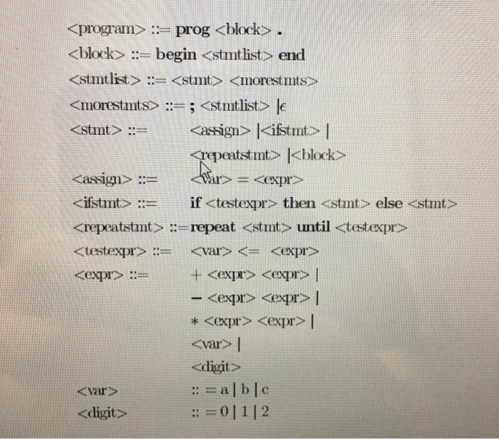 prog :::= ::= Kifstmt> [ ::= if then | Chegg.com