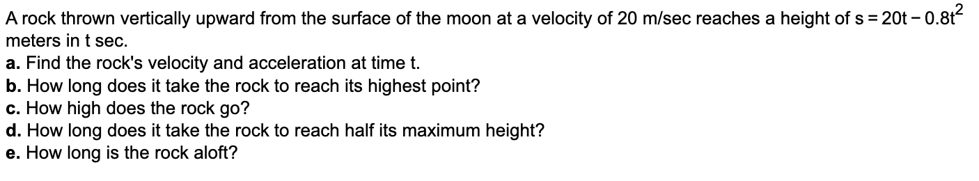 Solved A rock thrown vertically upward from the surface of | Chegg.com