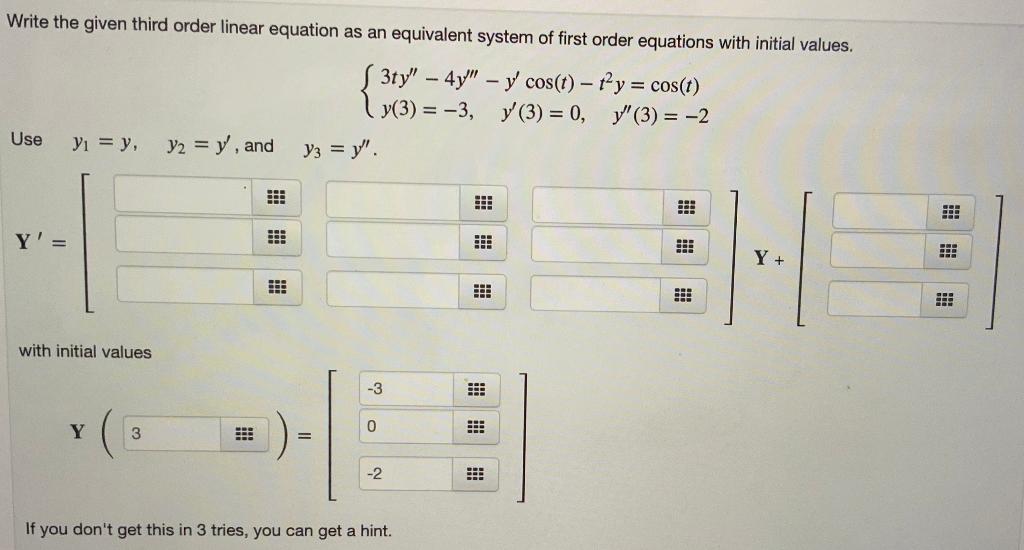 Solved Write The Given Third Order Linear Equation As An 8995