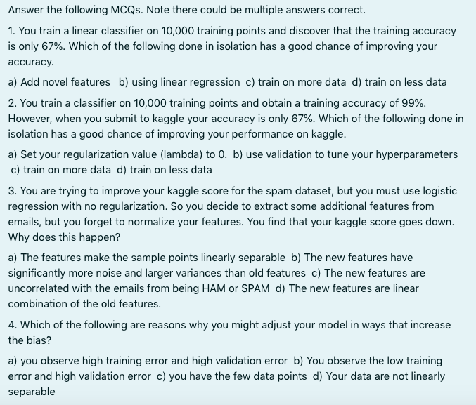 Solved Answer the following MCQs. Note there could be | Chegg.com