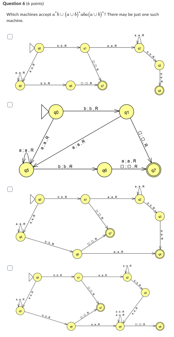 Solved Question 6 (6 ﻿points)Which machines accept | Chegg.com