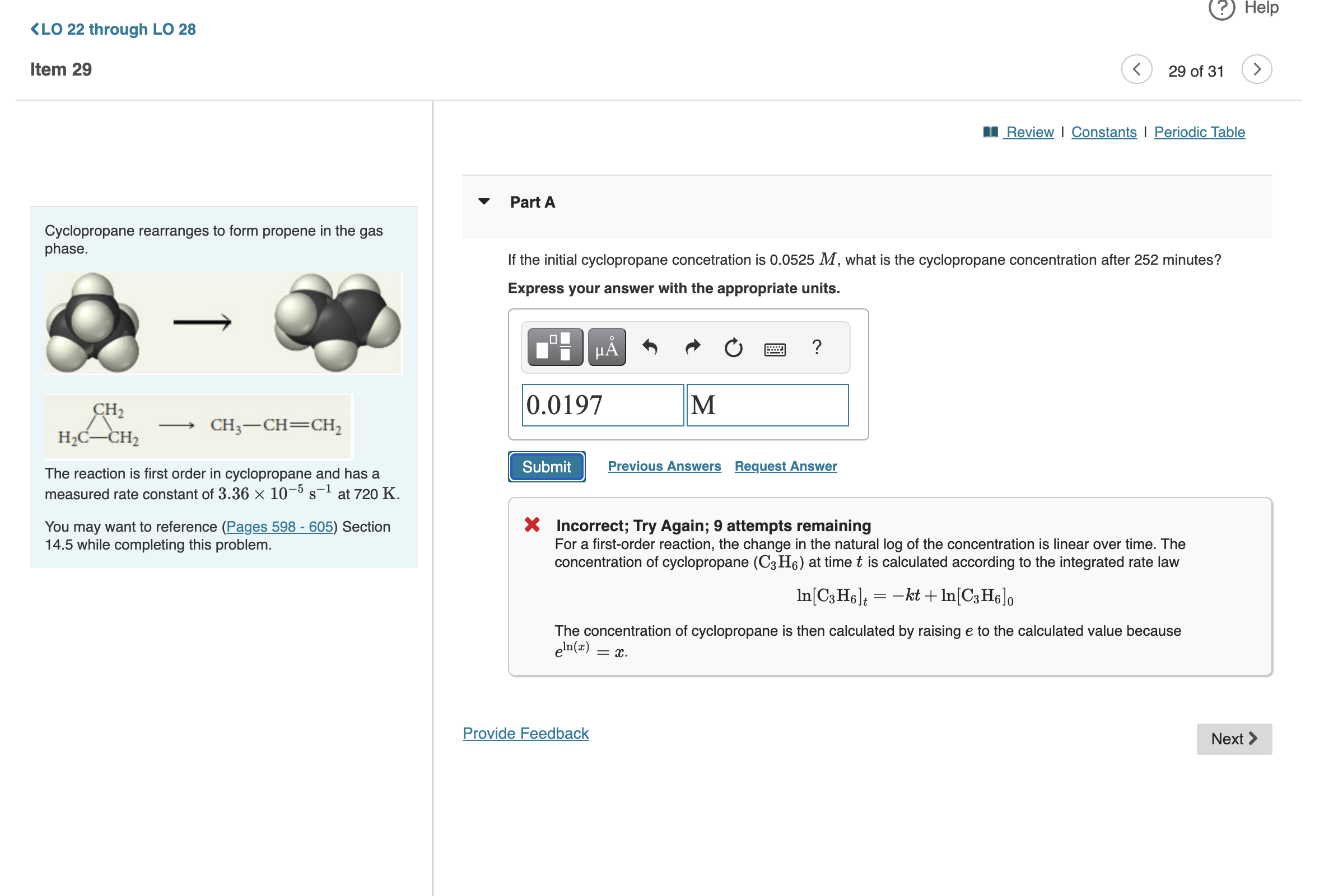 Solved Cyclopropane rearranges to form propene in the gas | Chegg.com