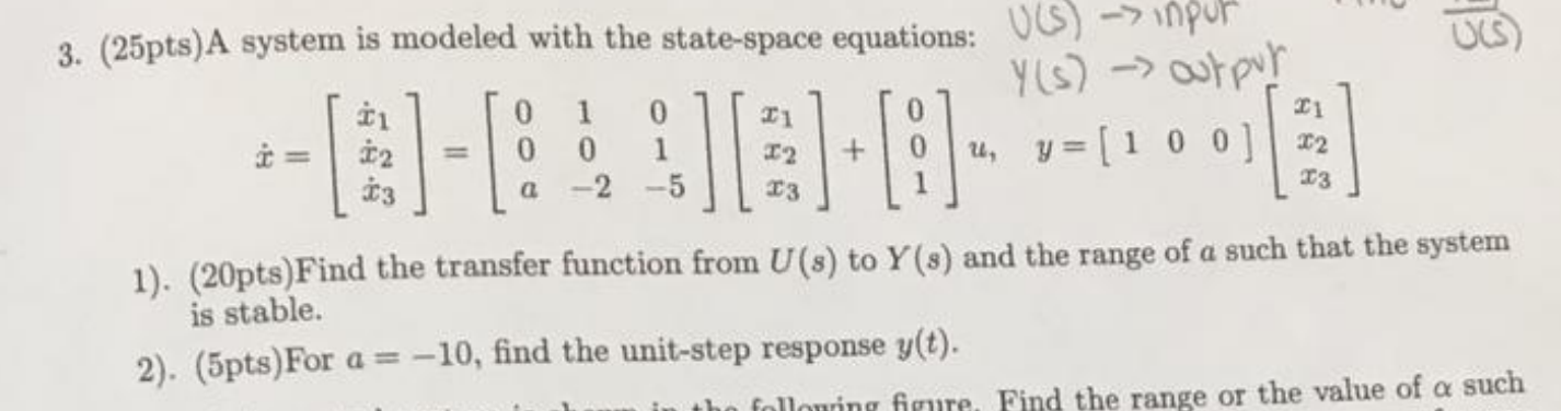 Solved 3 25pts A System Is Modeled With The State Space