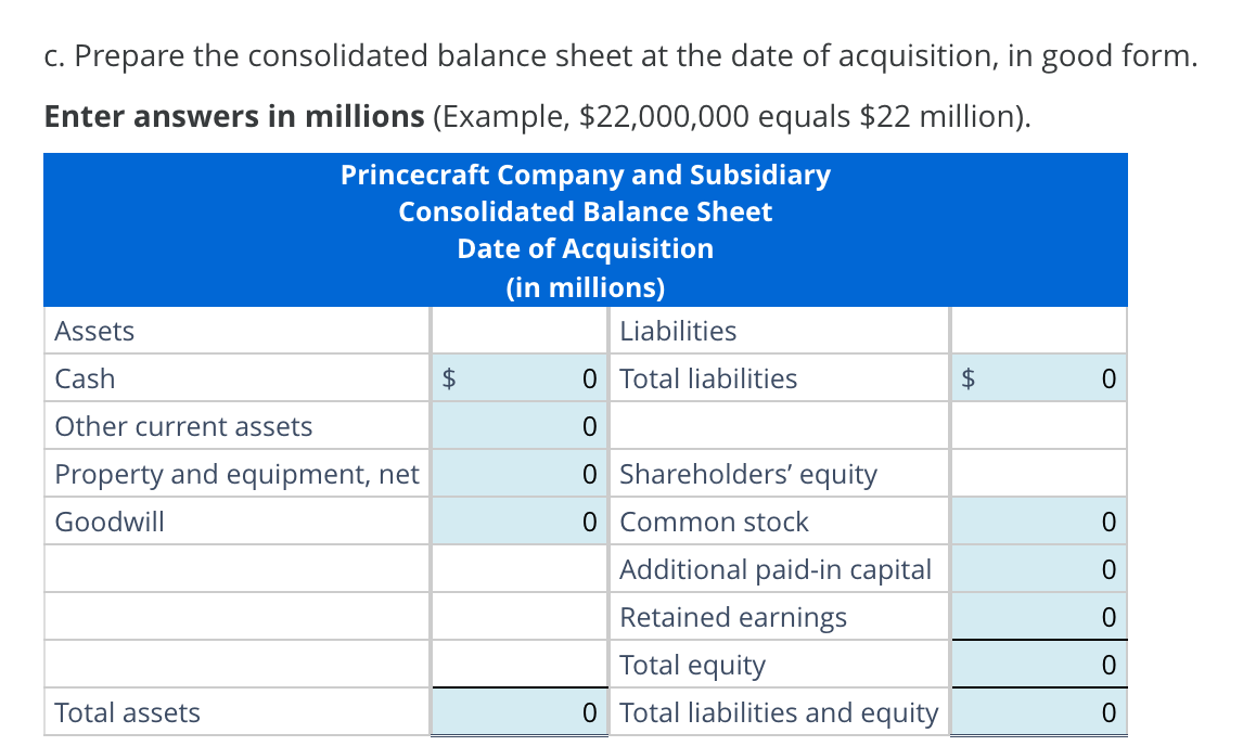 Solved Consolidation Working Paper net assets approximate | Chegg.com