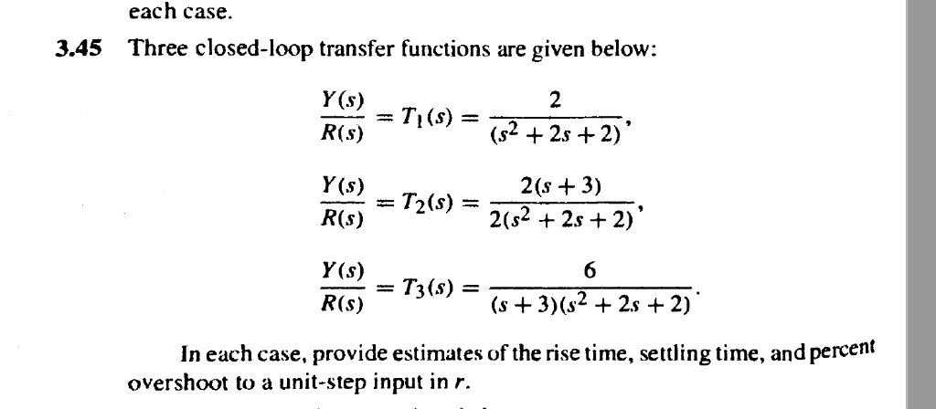 Solved each case. 3.45 Three closed-loop transfer functions | Chegg.com