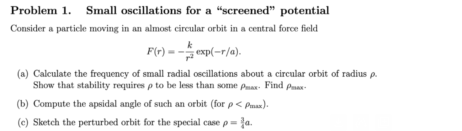 Solved Problem 1. ﻿Small oscillations for a "screened" | Chegg.com