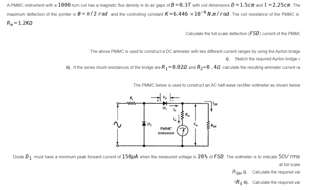 Solved A PMMC instrument with a 1000-turn coil has a | Chegg.com