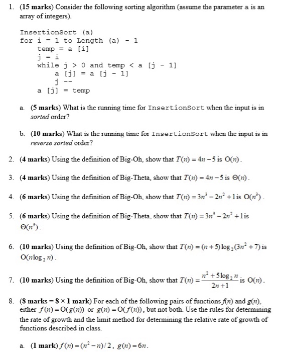 Solved 1. (15 marks) Consider the following sorting | Chegg.com
