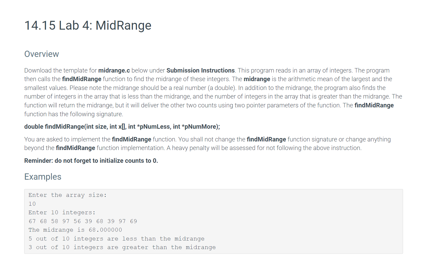 Solved Overview Download the template for midrange.c below | Chegg.com