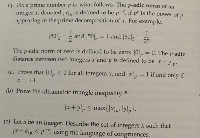 Solved 13. Fix a prime number p in what follows. The p-adic | Chegg.com