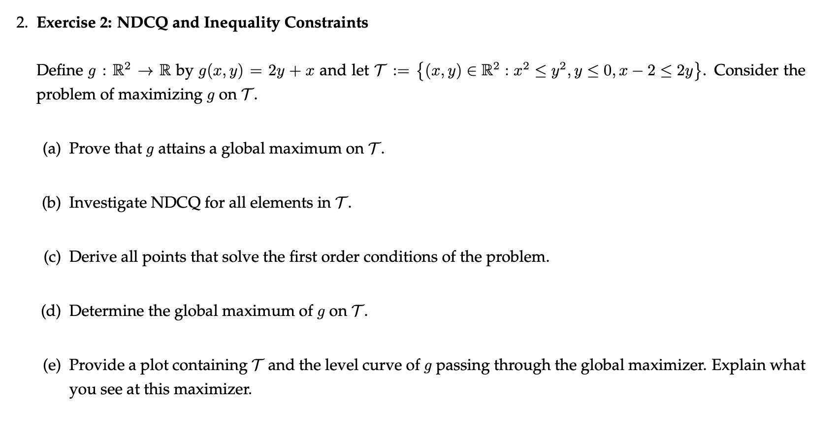 Solved 2. Exercise 2: NDCQ and Inequality Constraints Define | Chegg.com