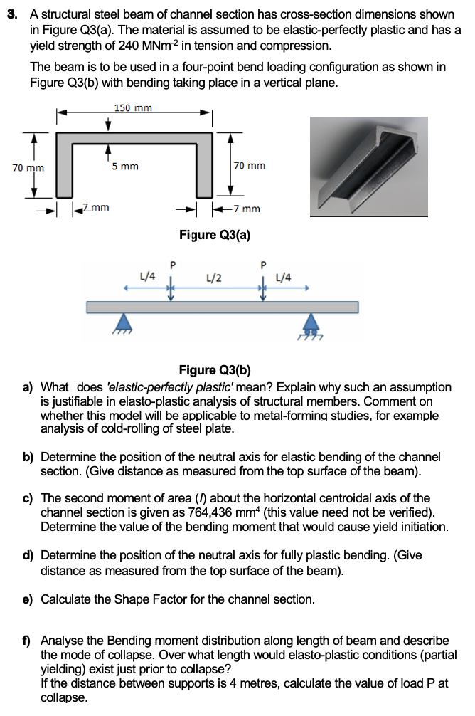Solved 3. A structural steel beam of channel section has | Chegg.com