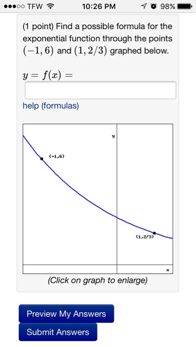 Solved Find a possible formula for the exponential function | Chegg.com