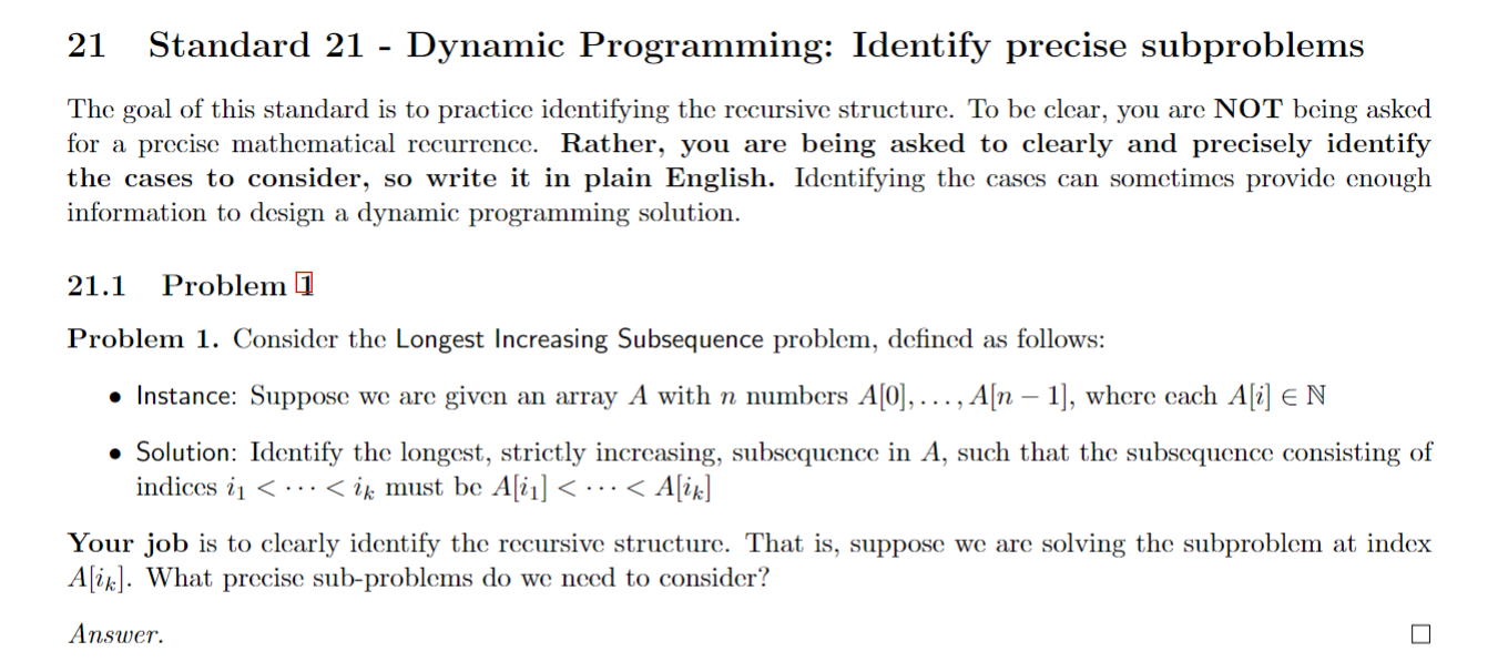 Solved 21 ﻿Standard 21 - ﻿Dynamic Programming: Identify | Chegg.com