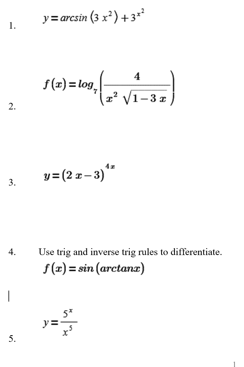 Solved PART I: Differentiation Instructions: Differentiate | Chegg.com