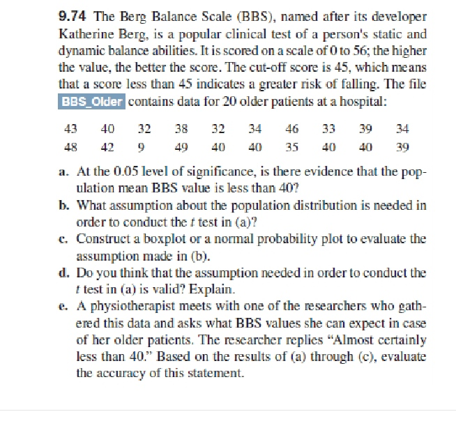 Solved 32 34 33 40 9.74 The Berg Balance Scale (BBS), named | Chegg.com