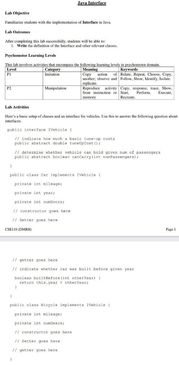 Solved Java Interface Lab Objective Familiarize Students Chegg