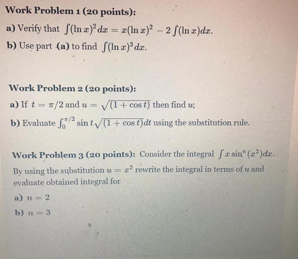 Solved Work Problem 1 (20 points): can you answer the whole | Chegg.com