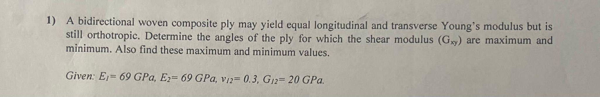 Solved 1) A bidirectional woven composite ply may yield | Chegg.com