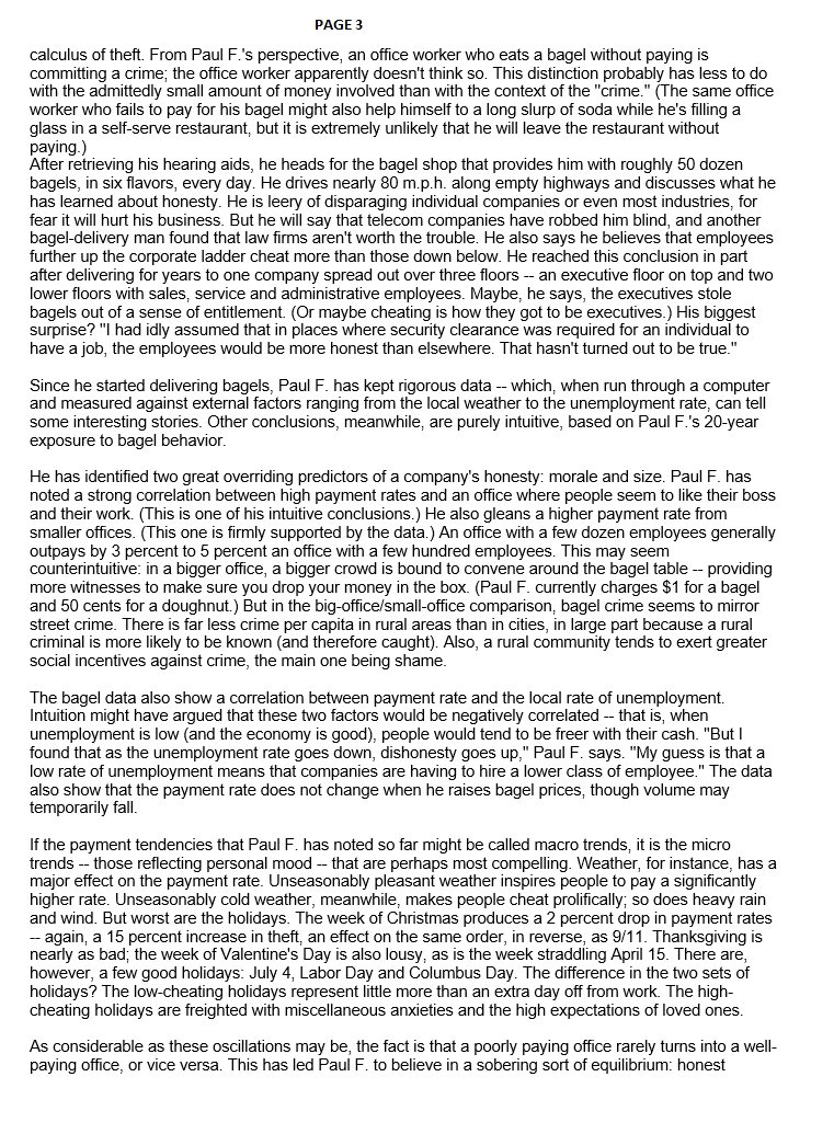 QUESTION 1 Read The article "The Bagel Man" to | Chegg.com
