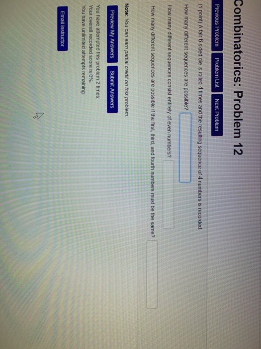 Solved Combinatorics: Problem 12 Previous Problem List Next | Chegg.com