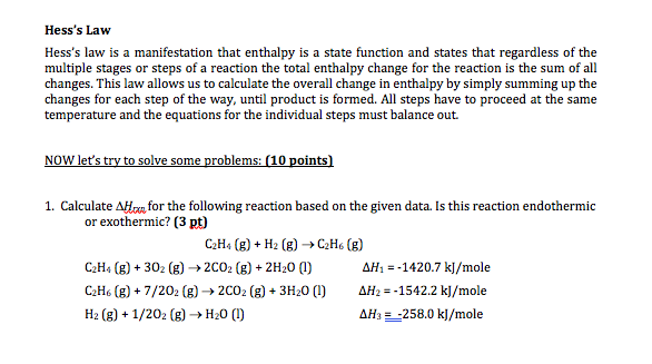 Solved Hess's Law Hess's law is a manifestation that | Chegg.com