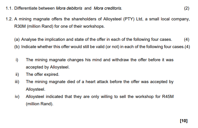 1.1. Differentiate between Mora debitoris and Mora | Chegg.com